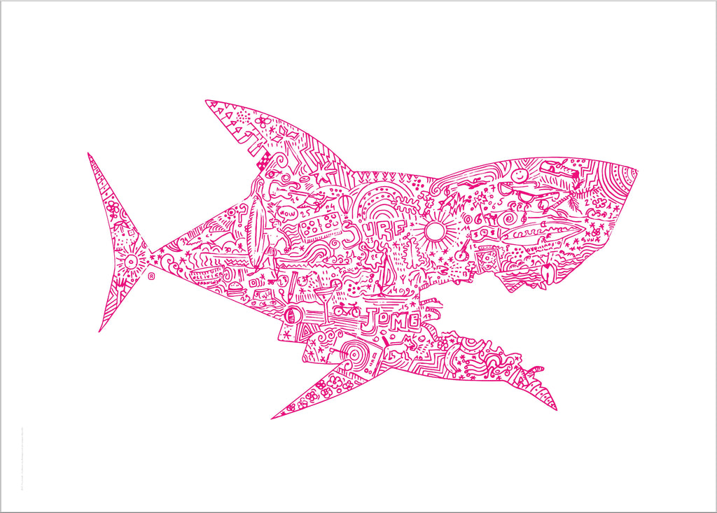 Affiche requin breton graphismes roses – Je dévore ma Bretagne